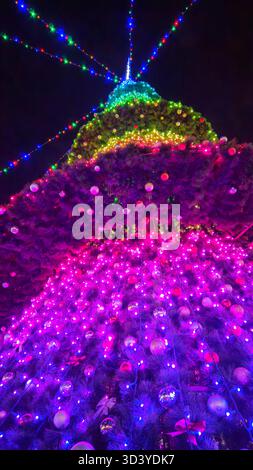 colorful Christmas lights garlands closeup with beautiful blurred ...