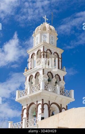 Santorini, Greece - October 8, 2025 - Bell towers of Sainte Anne Church ...