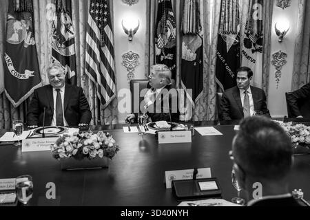President Donald Trump laughs during a meeting with oil executives in ...