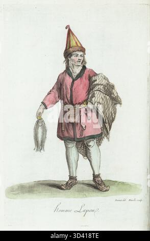 Man in Sami costume. Hand -colored studio portrait in full figure ...