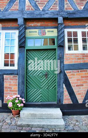 Close-up of traditional Danish half-timbered architecture (bindingsværk ...