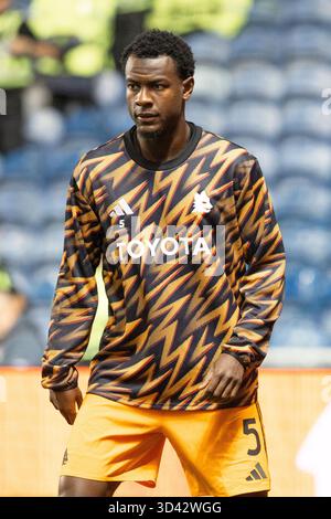 Evan Ndicka of AS Roma in action during the Coppa Italia match between ...