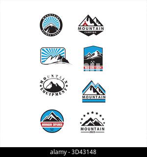Eight vintage style mountain camping and outdoor expedition logo ...