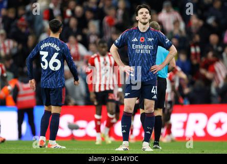 Arsenal's Declan Rice scores their side's second goal of the game ...