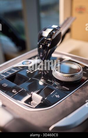 A detailed closeup shot of the mode selector of an Alpine A110 sports ...