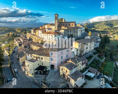 Aerial view of Monterchi, Tuscan hilltop citadel where Medieval Walls ...