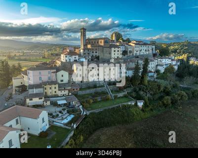 Aerial view of Monterchi, Tuscan hilltop citadel where Medieval Walls ...