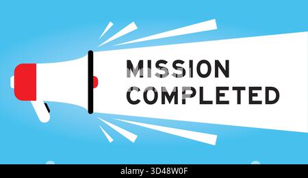 Color megaphone icon with word mission in white banner on blue ...