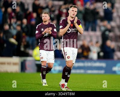 Heart of Midlothian's Lawrence Shankland applauds the fans after the ...