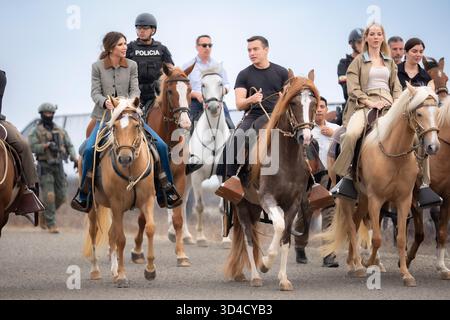 President Daniel Noboa and first lady Lavinia Valbonesi chat during the ...
