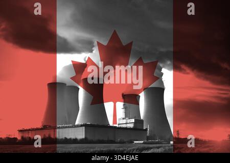 Nuclear Power Plant with Canadian National Flag Overlay Symbolising ...