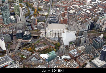 aerial view of The AO Arena, The Stoller Hall and Manchester Victoria ...