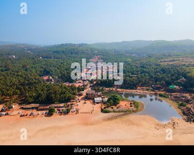 Gokarna town aerial panoramic view. Gokarna Beach is a major tourist ...