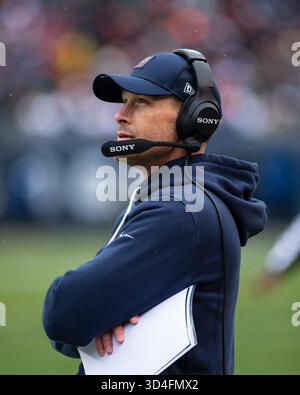 Chicago Bears head coach Ben Johnson walks off the field after an NFL ...