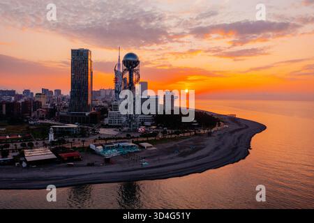 Evening sunset at Batumi City, Georgia, drone aerial view Stock Photo ...