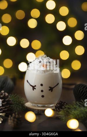 Creative idea for christmas drink, delicious hot chocolate with funny ...