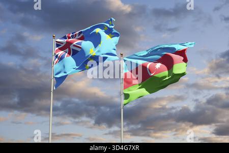 Beautiful national state flags of Tuvalu and Azerbaijan together at the ...