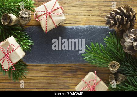 Blank Slate With Christmas Decorations Stock Photo - Alamy