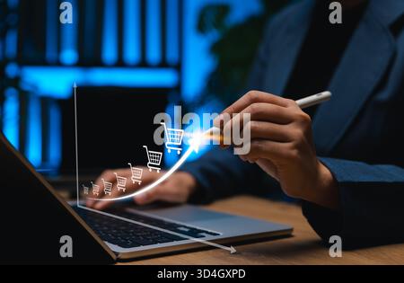 Online shopping concept with shopping cart icons Stock Photo - Alamy