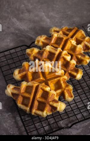 soft sweet waffles on the table, waffle ingredient for making desserts ...