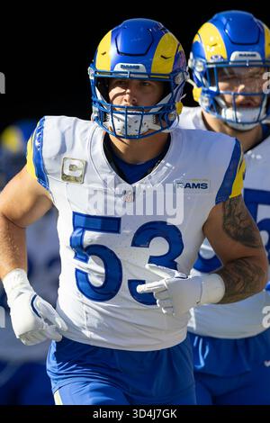 Los Angeles Rams linebacker Nate Landman (53) celebrates after a NFL ...