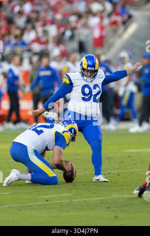 Los Angeles Rams kicker Harrison Mevis kicks a field goal during the ...