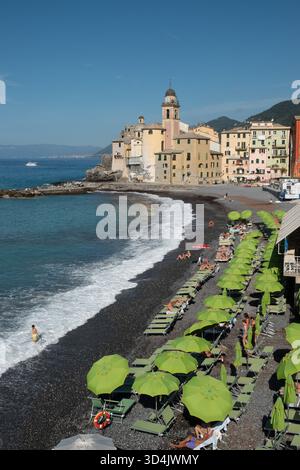 Beach of the fishing village in Camogli in Genoa-Italy Stock Photo - Alamy