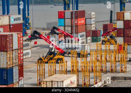 ontainer Terminal Operations with Reach Stacker and Shipping. Container ...