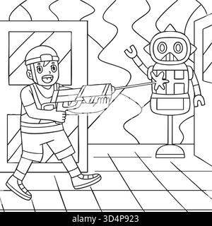 Laser Tag Boy Tagging a Robot Isolated Coloring Stock Vector Image ...