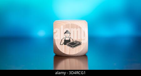 Wooden block with symbol of continuing education concept on blue ...