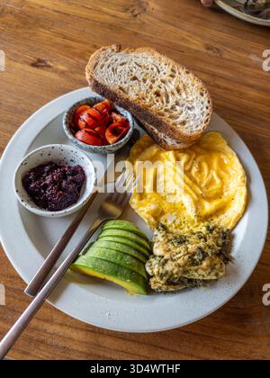 protein rich breakfast featuring omelette paneer steak and cucumber ...