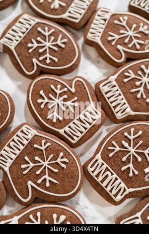 Beautifully Decorated Mitten Cookies with Royal Icing Designs Stock ...