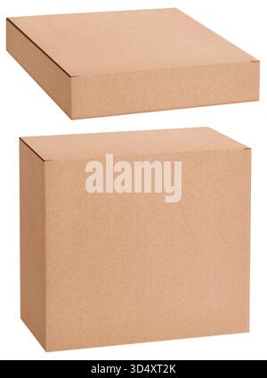 Different sizes brown cardboard box stacked in parcel delivery shop ...