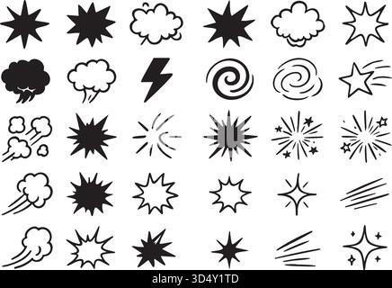 Comic cartoon line explosive effect, speed burst motion element set ...