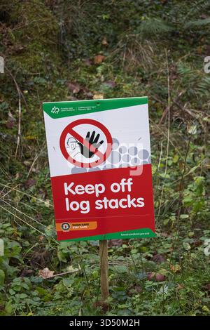 Keep Off Log Stacks Warning Sign By The Forestry Commission Fixed To A ...