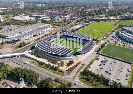 A drone view of the Etihad Campus and stadium in Manchester. Picture ...
