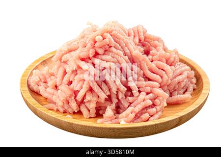 Fresh raw ground poultry, chicken or turkey, on black plate. Cooking ...