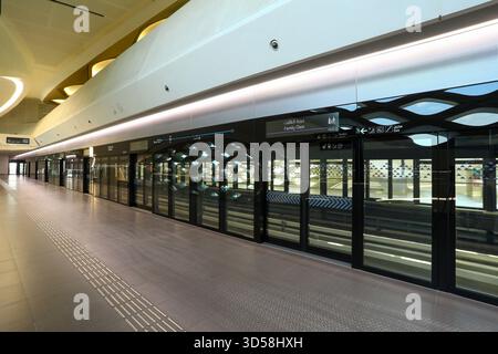 Inside view of KAFD Metro Station in Riyadh, Saudi Arabia, showing ...