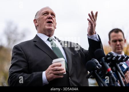 Border Czar Tom Homan speaks to the press outside the White House in ...