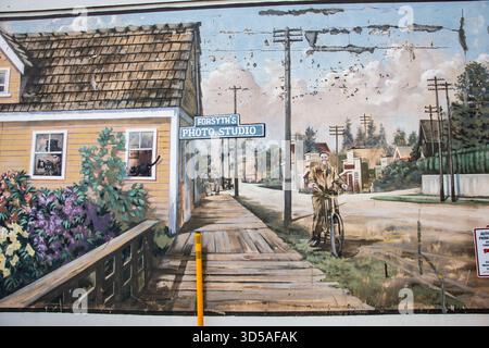 Mission City 1930 mural on First Avenue in downtown Mission, British ...