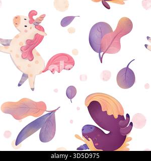 Watercolor unicorn seamless pattern. Magical fantasy character Stock ...