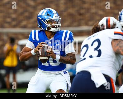 Duke quarterback Darian Mensah (10) runs with the ball against Virginia ...