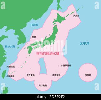 Vector map illustration of Japan's borders and exclusive economic zone ...