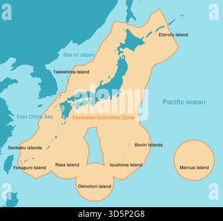 Vector map illustration of Japan's borders and exclusive economic zone ...