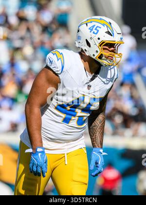 Los Angeles Chargers linebacker Tuli Tuipulotu (45) enters the field ...