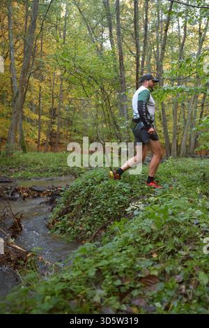 Log fallen over stream Stock Photo - Alamy