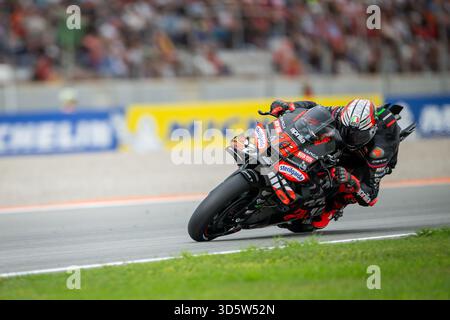Marco Bezzecchi of Italy and Aprilia Racing seen during MotoGP GP7 ...
