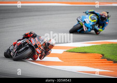 Marco Bezzecchi of Italy and Aprilia Racing seen during MotoGP GP7 ...
