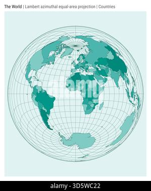 World map. Lambert azimuthal equal-area projection. Continents style ...