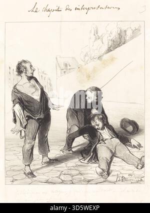 This 1843 lithograph by Honoré Daumier depicts a scene of strong wind ...